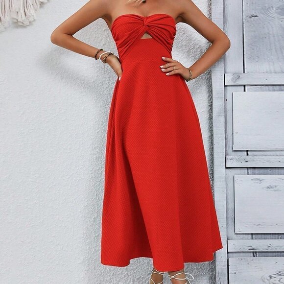 Dresses | Red Preppy Womens Cut Out Twist Front Tube Dress | Poshmark